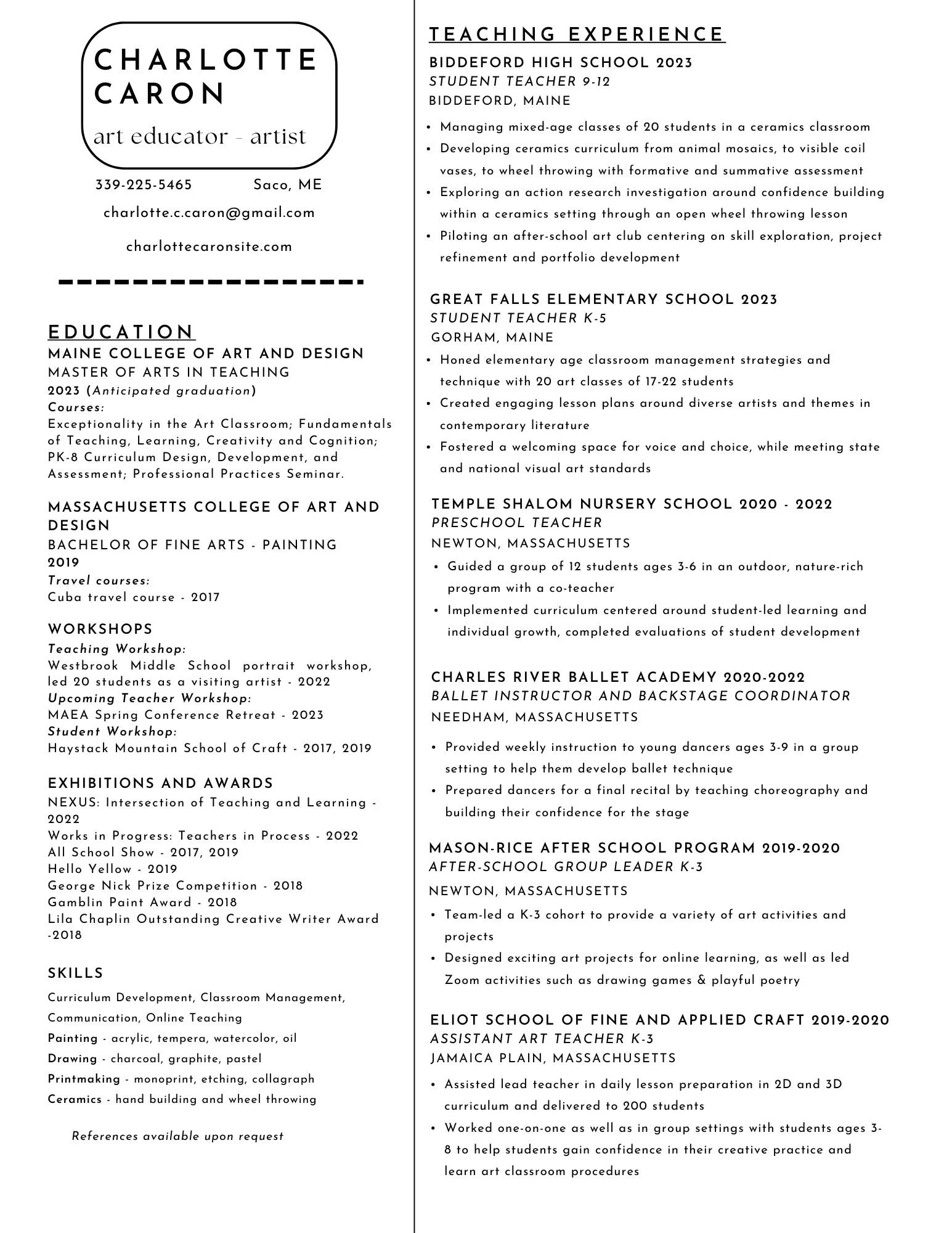 Resume — Charlotte Caron