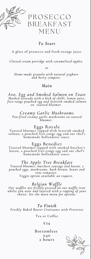 Prosecco Breakfast Menu — The Apple Tree Gift Shop and Teahouse