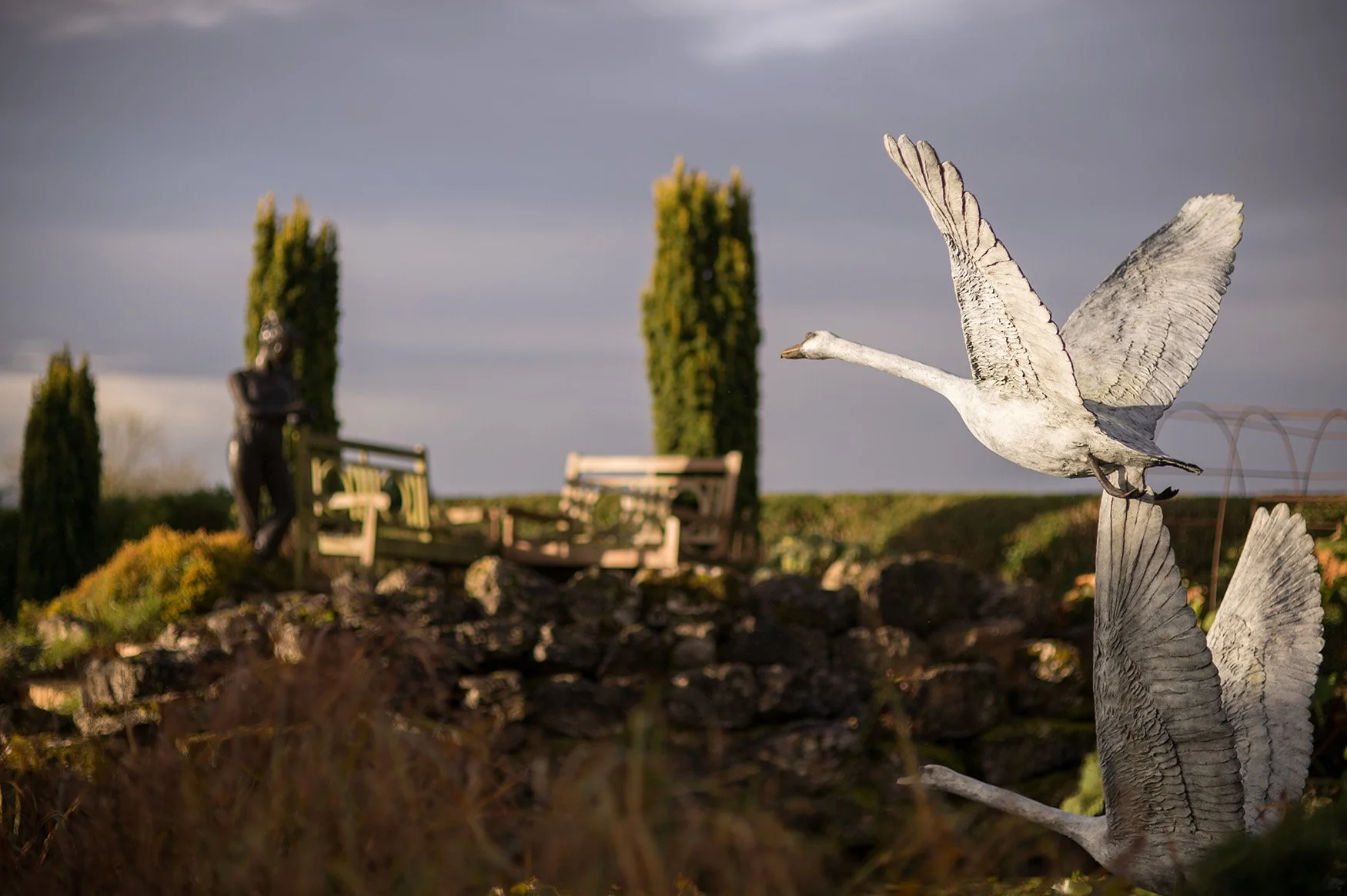 Swans in Flight - Pair Bronze Sculpture — Le Blanc Fine Art