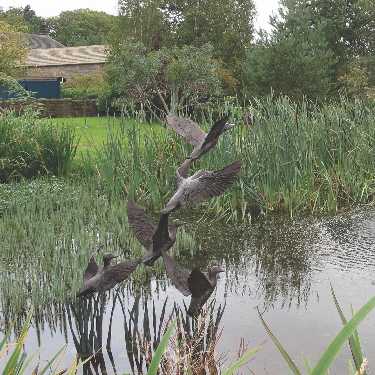 Mallard Ducks Taking Flight - 5 Birds Bronze Sculpture — Le Blanc Fine Art