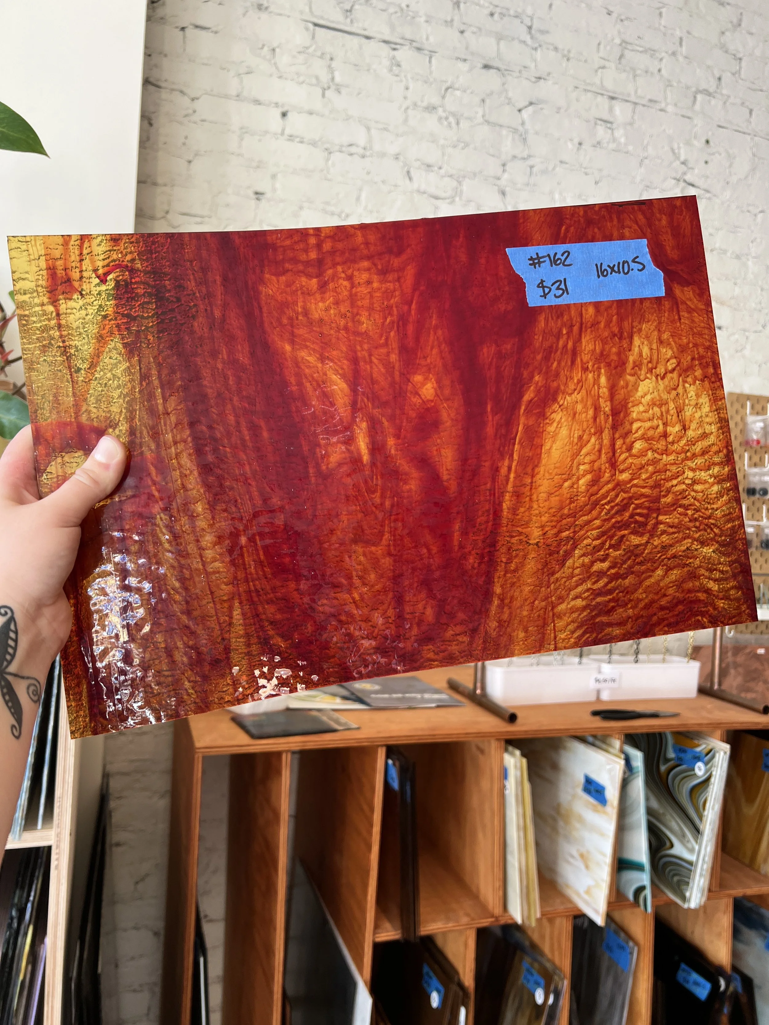 [#162] Wissmach Red, Amber Streaky Granite — Flan's Glass