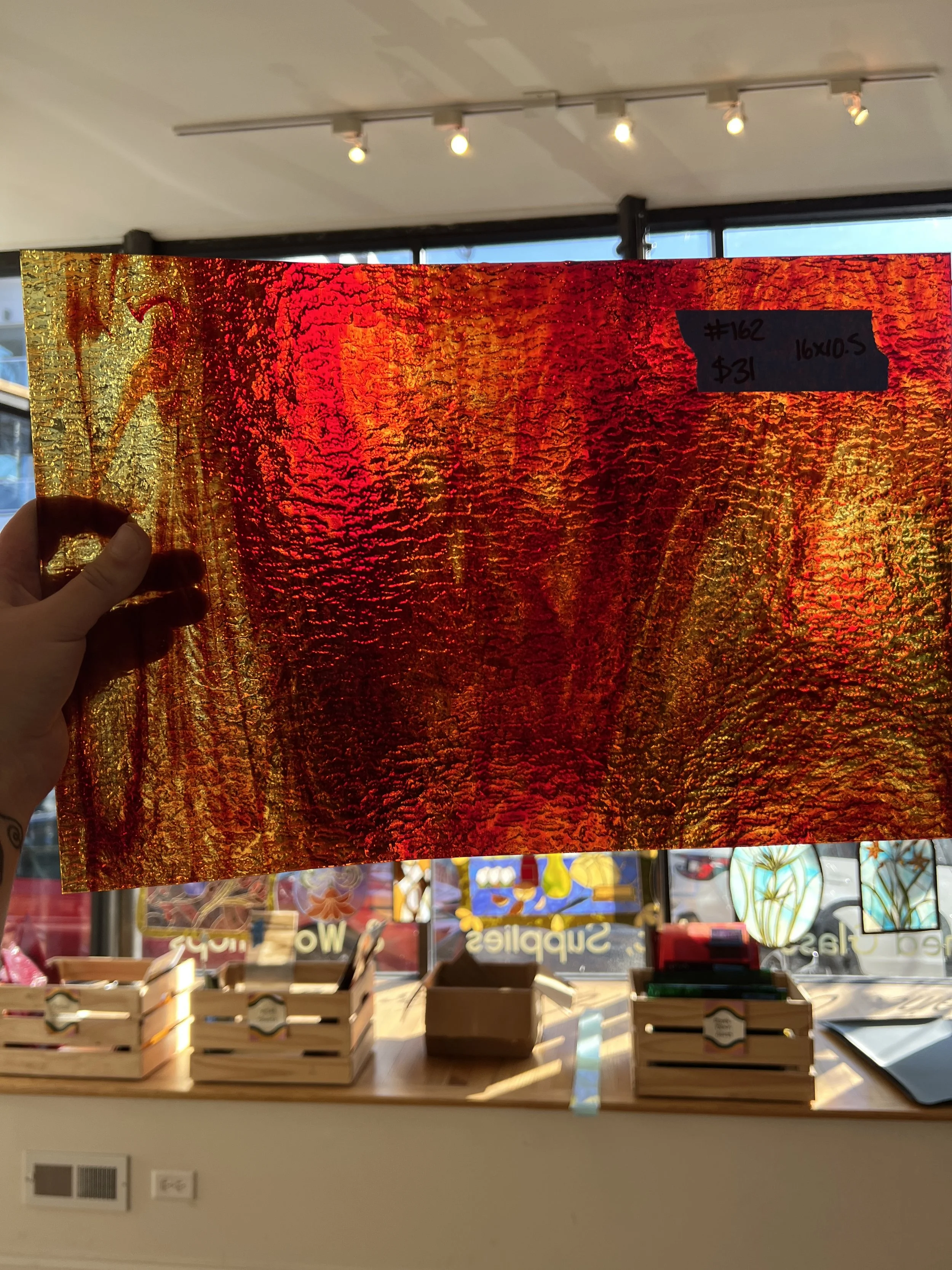 [#162] Wissmach Red, Amber Streaky Granite — Flan's Glass