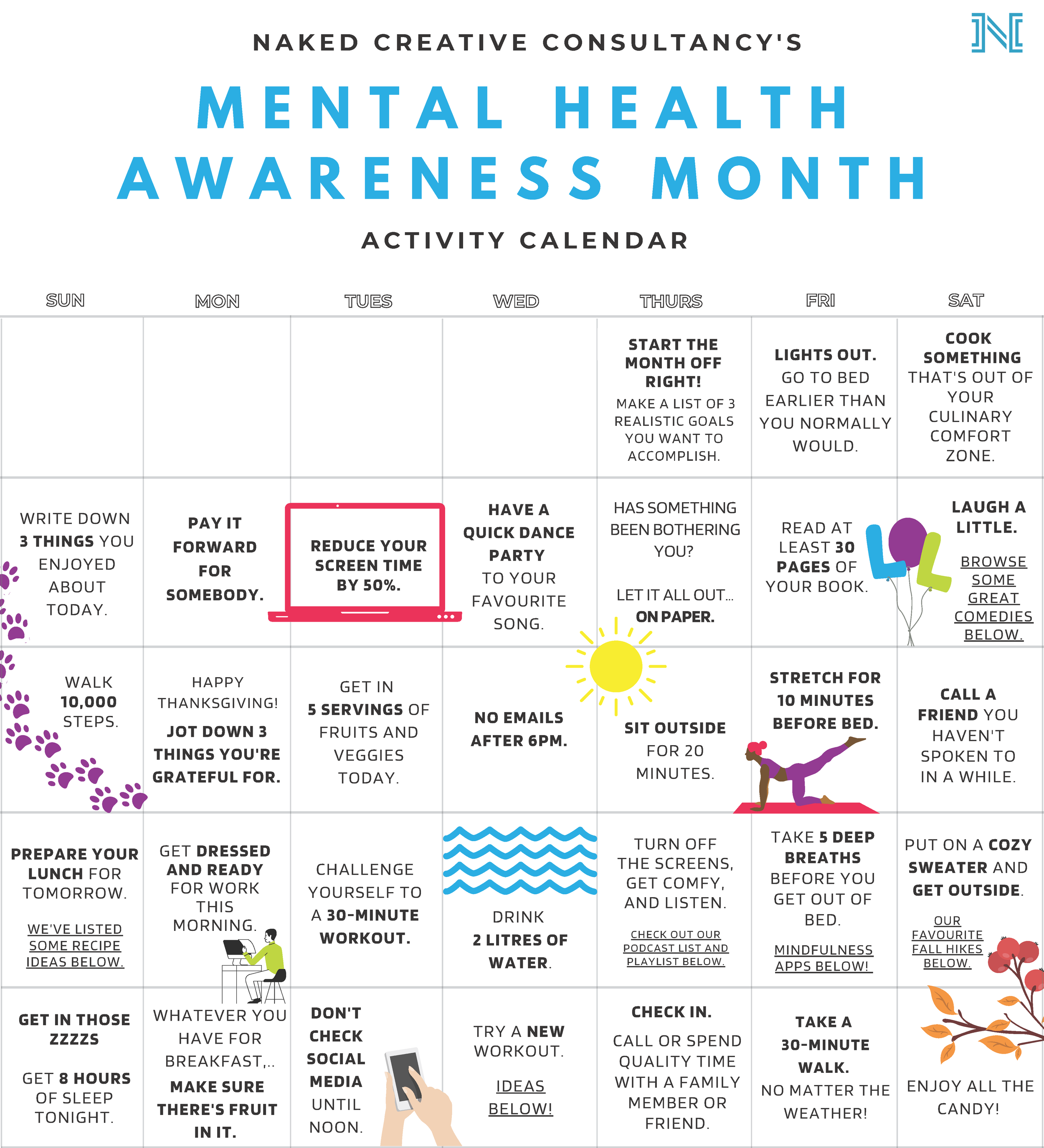 Mental Health Awareness Month: Daily To-Dos — Naked Creative