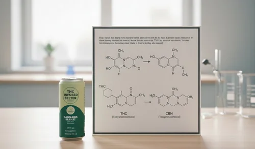 THC-infused drinks stored properly on a pantry shelf to preserve potency