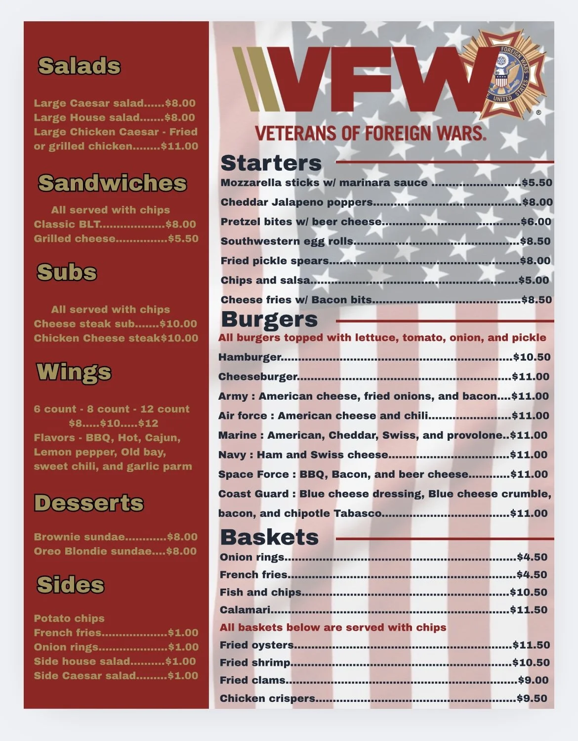 Menu 1 — VFW Post #7012