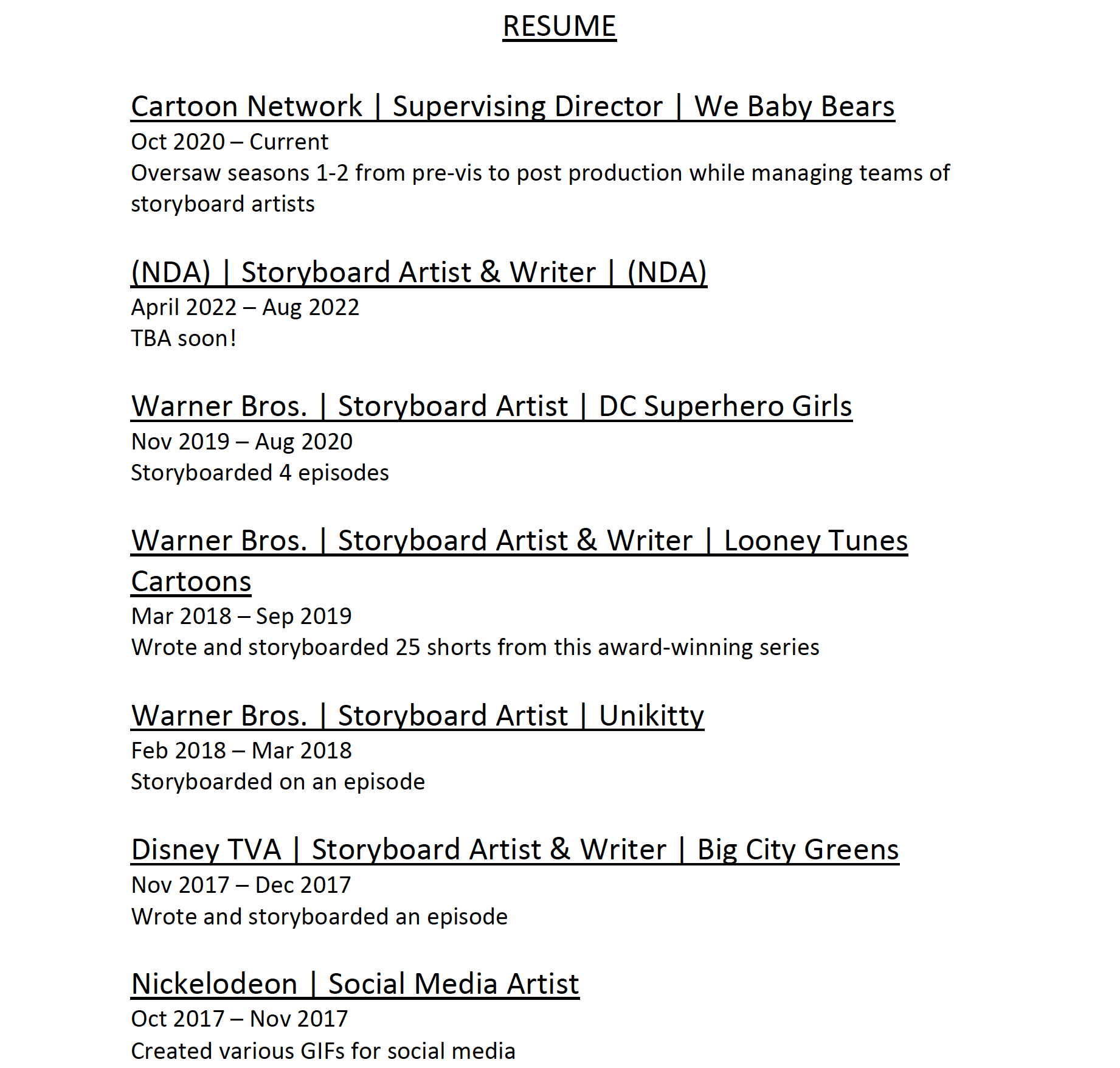 Resume — Caroline Director
