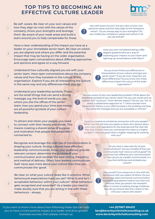 Top Tips to Becoming an Effective Culture Leader — Beverley Mitchell ...