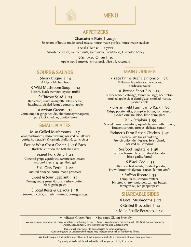 Our Menu — Hyeholde