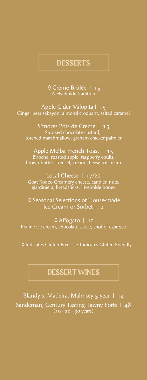 Our Menu — Hyeholde