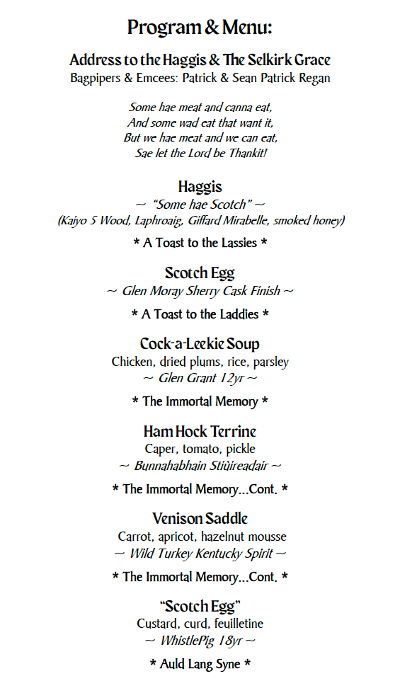 Robert Burns Night 2026 — Hyeholde
