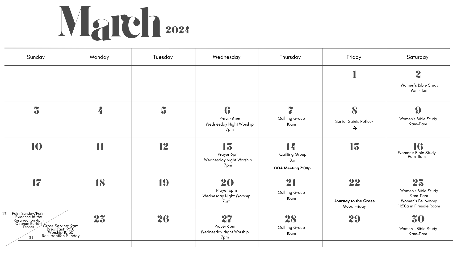 Events Calendar — Colbert Chapel