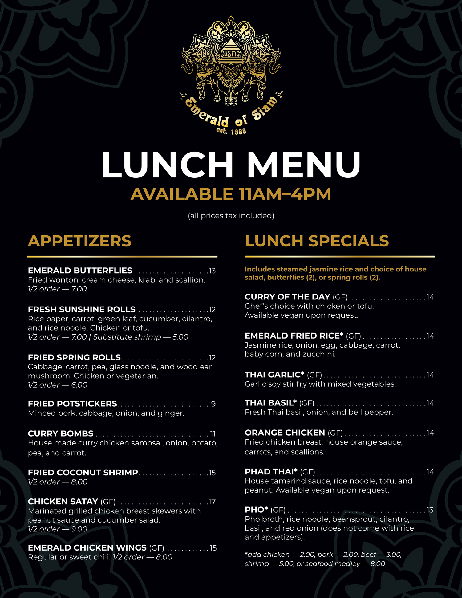MENU — The Emerald of Siam