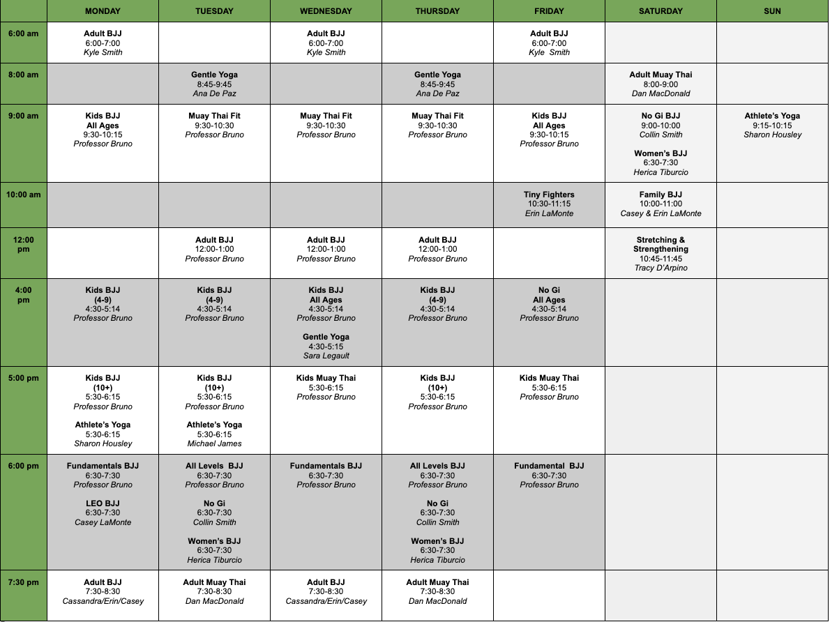 The Mat Schedule — KAIZEN | Brazilian Jiu Jitsu • Yoga • Fitness