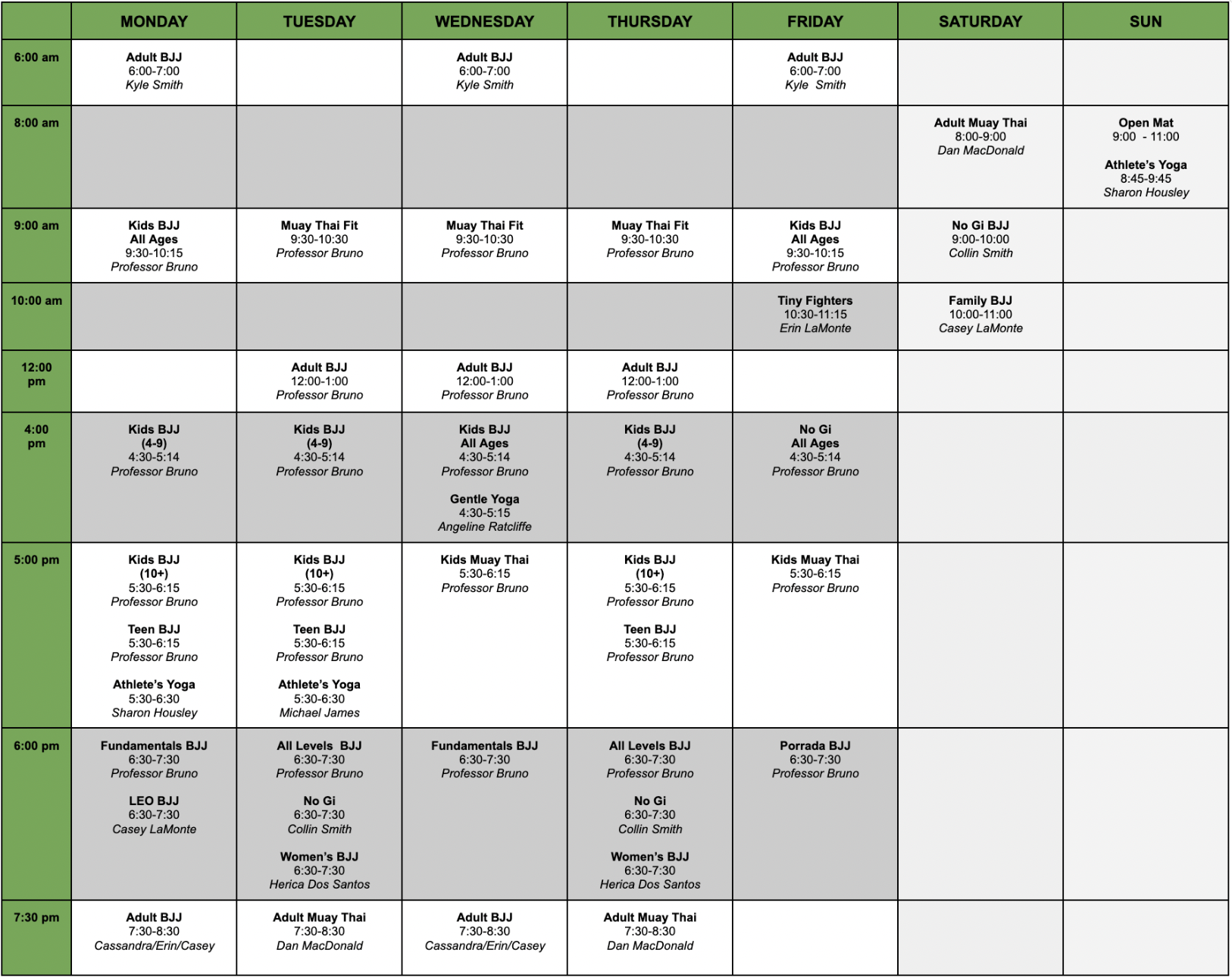 The Mat Schedule — KAIZEN | Brazilian Jiu Jitsu • Yoga • Fitness