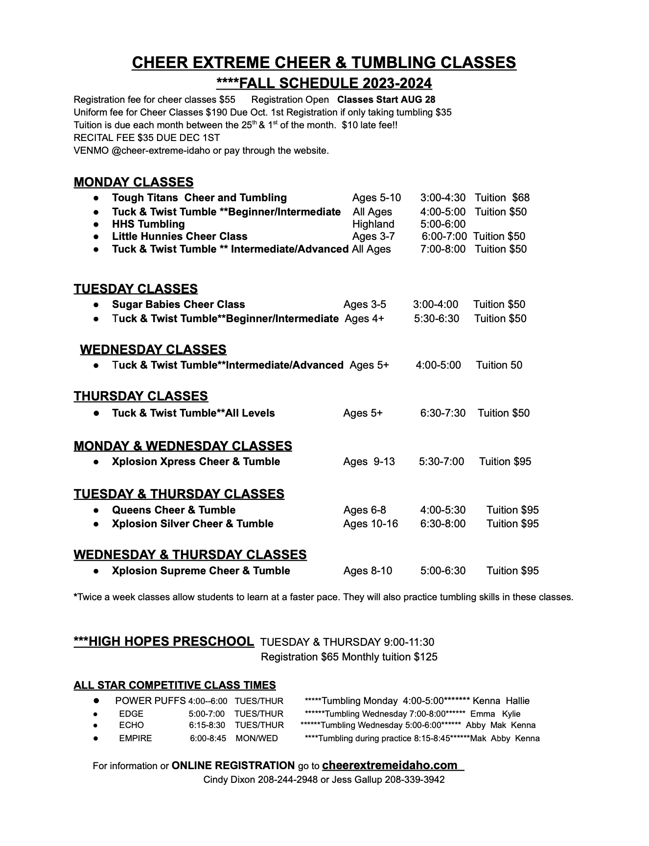 Fall Classes — Cheer Extreme Idaho