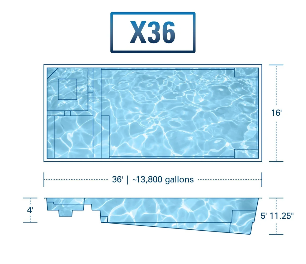 X36 Model: Rectangular Pool Design with Integrated Spa