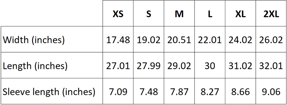 Sizing Charts — Solheid Christian Apparel