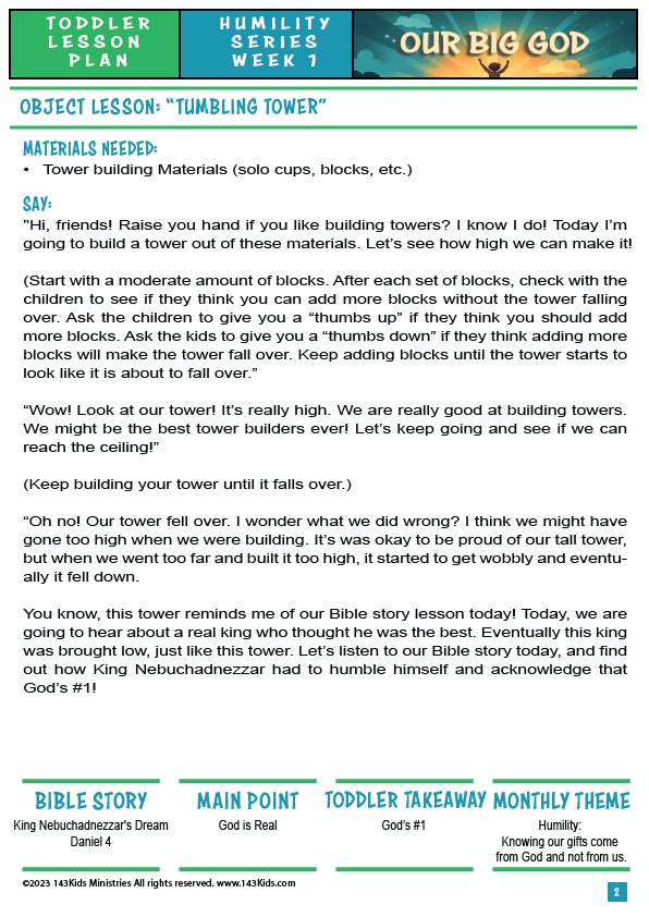 "Tumbling Tower" Object Lesson Humility Series Week 1 — 143Kids Ministries