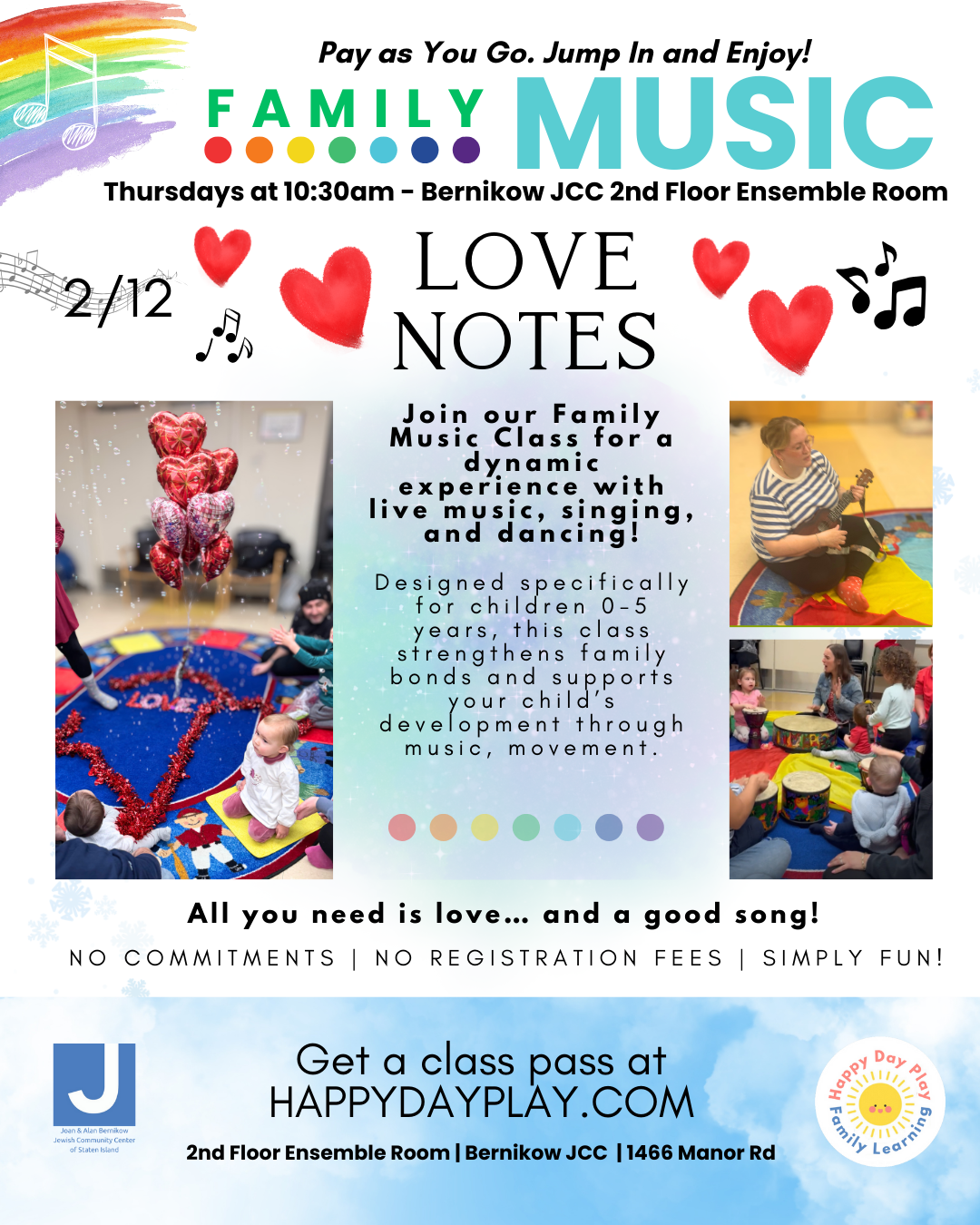 Family Music Class: VALENTINE’S DAY LOVE NOTES, Ages 0 to 5 Year ...