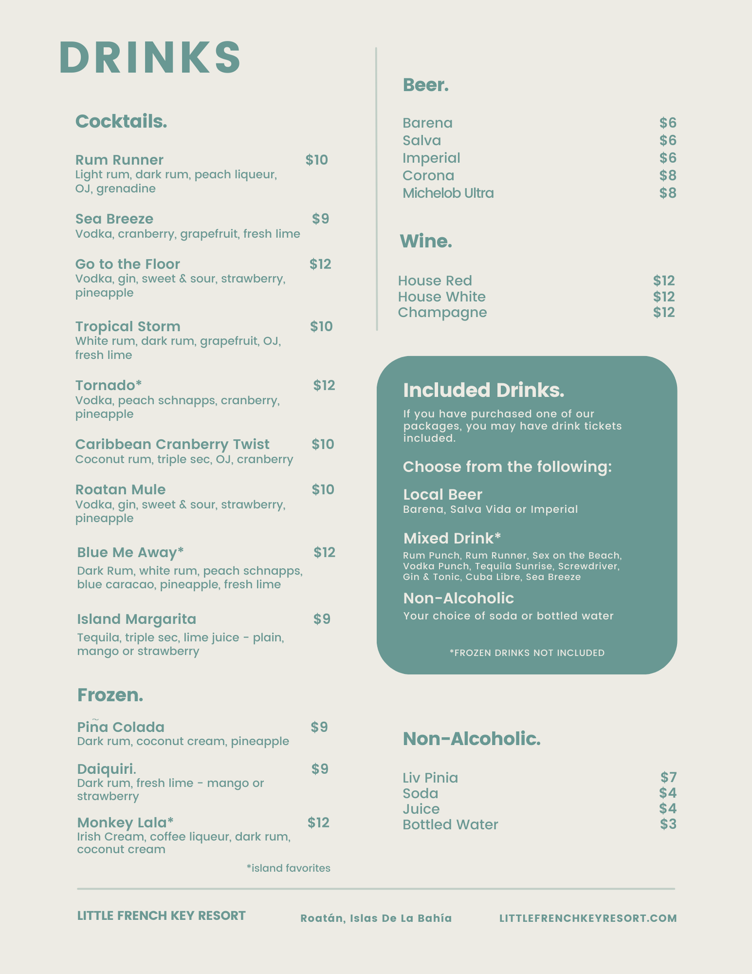 Menu — Little French Key Resort