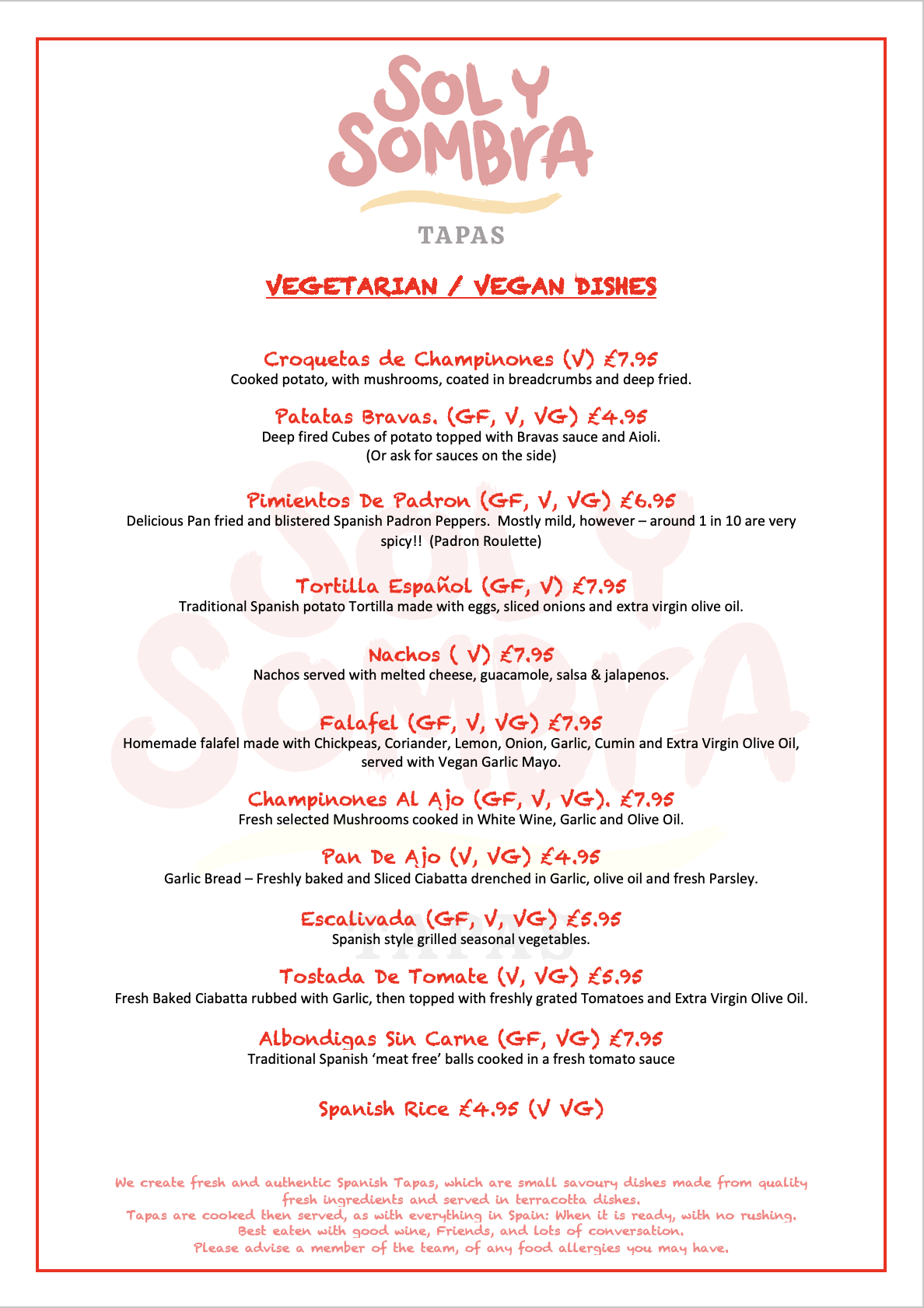 Menu — Sol y Sombra Tapas