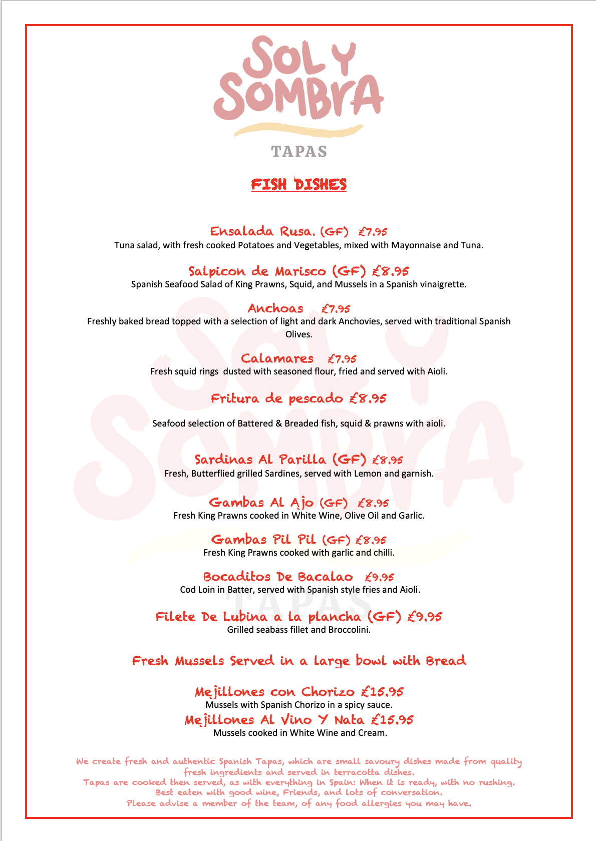 Menu — Sol y Sombra Tapas