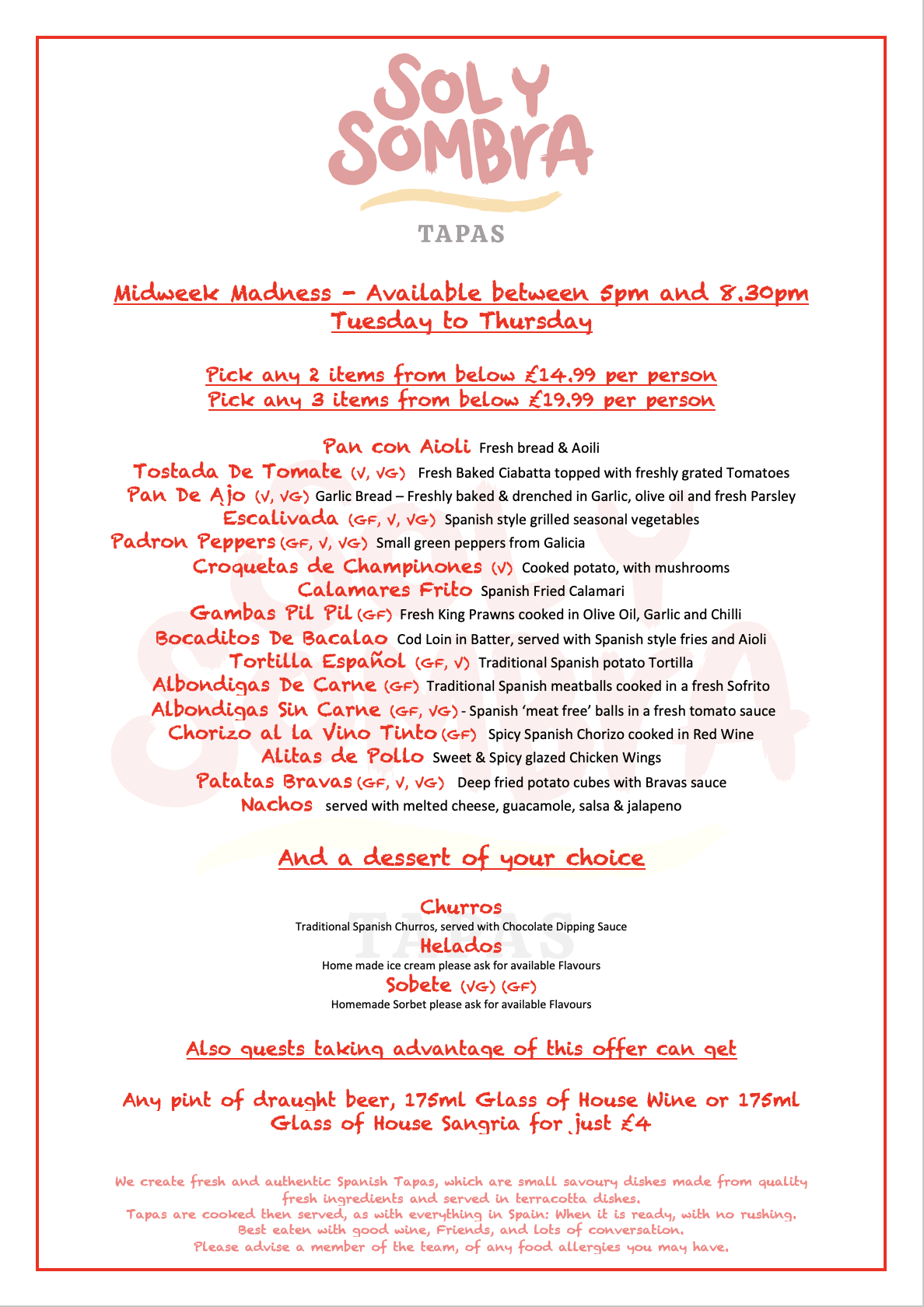 Menu — Sol y Sombra Tapas