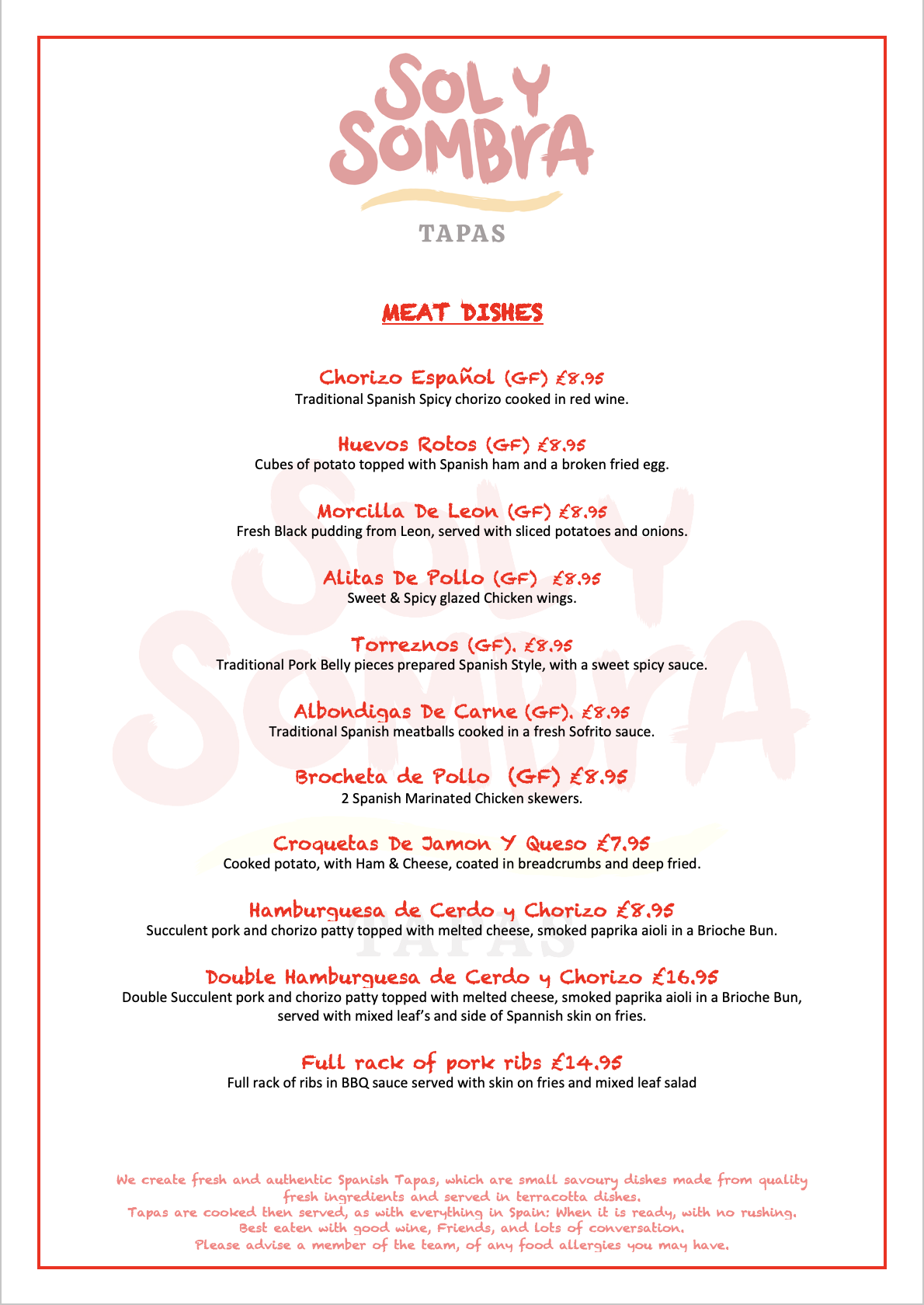 Menu — Sol y Sombra Tapas