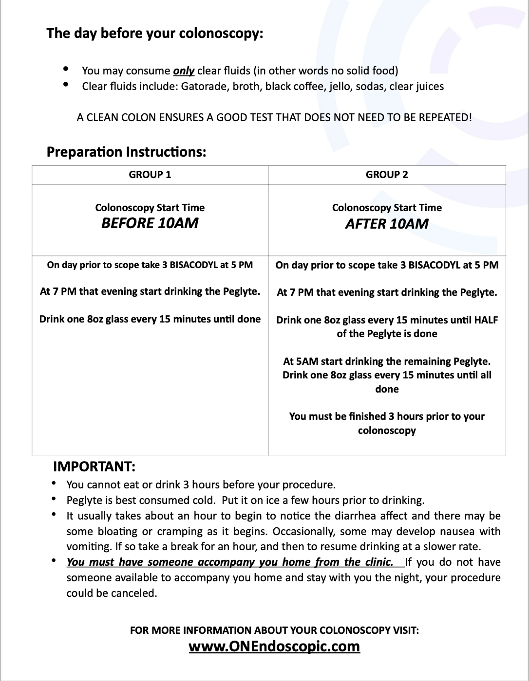 COLONOSCOPY FORMS-Oakville North Endoscopy
