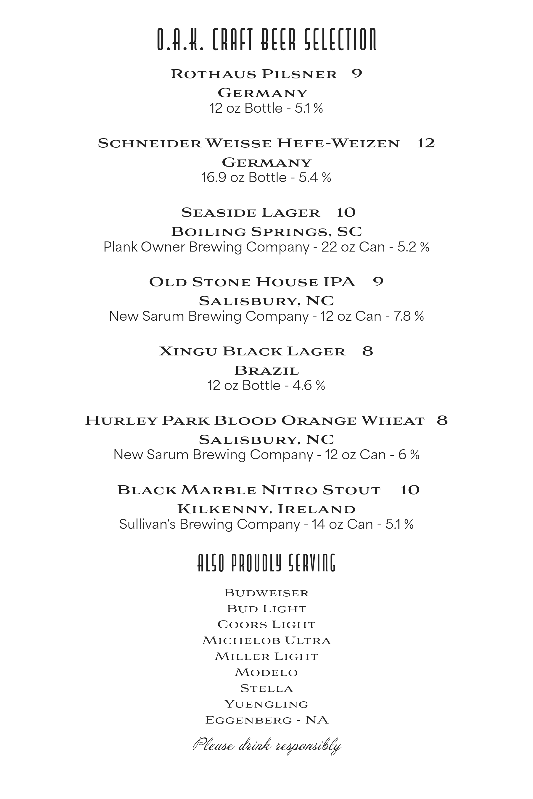 Drink — O.A.K. Prime Kitchen and Bar