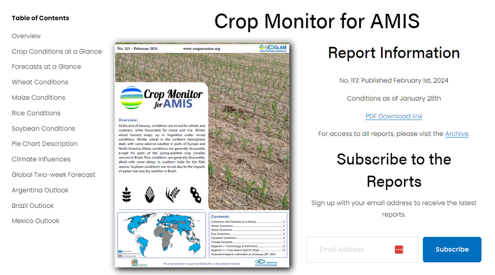 Launch of New GEOGLAM Crop Monitor Website — NASA Harvest