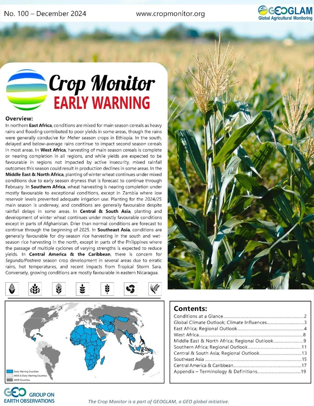 GEOGLAM Crop Monitor for Early Warning Releases 100th Issue — NASA Harvest