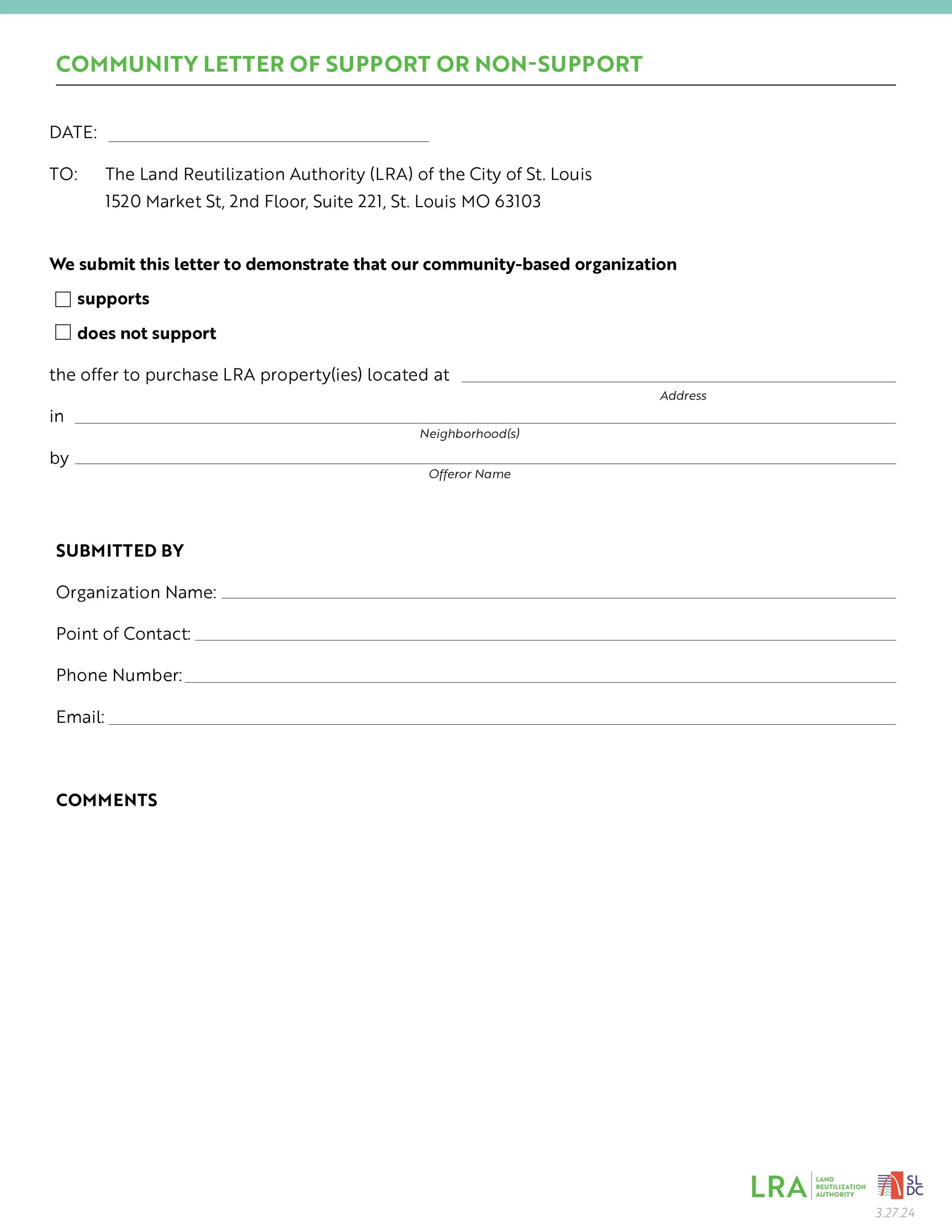 Offer to Purchase — LRA, Land Reutilization Authority
