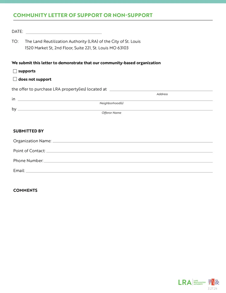 Offer to Purchase — LRA, Land Reutilization Authority