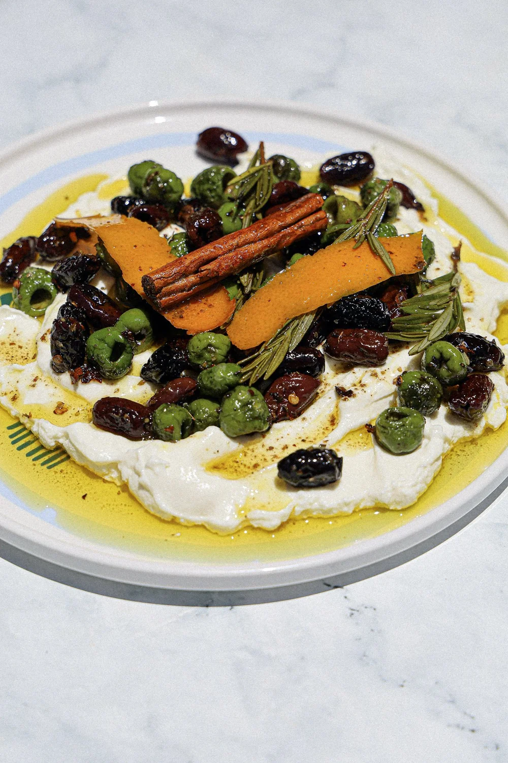 Labneh, roasted olives, orange sumac oil — Jenny's Table