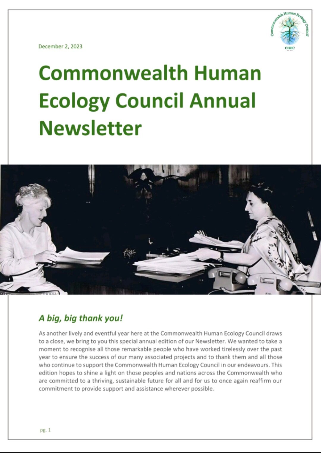 CHEC Annual Newsletter — Commonwealth Human Ecology Council
