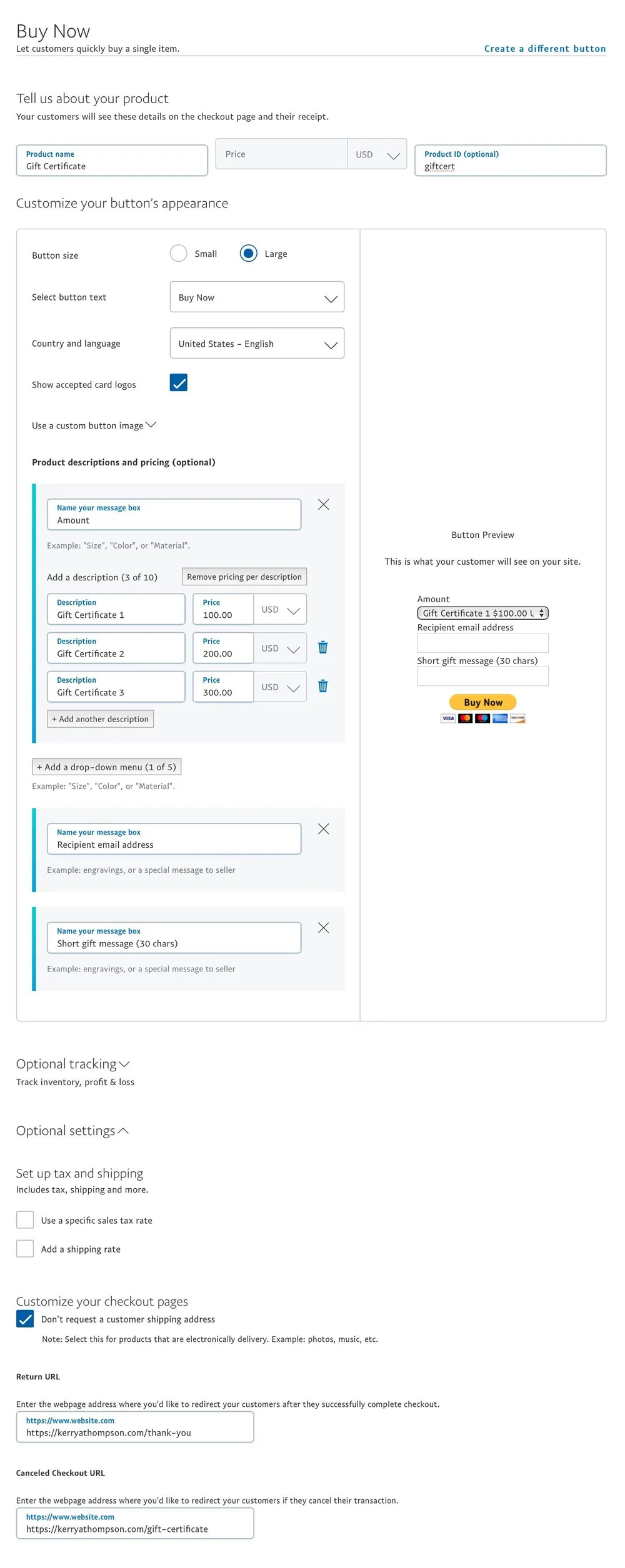 How to add a gift certificate with a PayPal Buy Now button — Kerry A ...