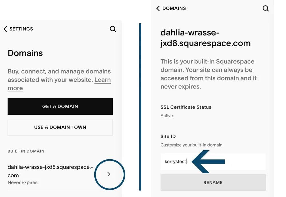 Changing the built-in Squarespace domain to something you’ll remember ...