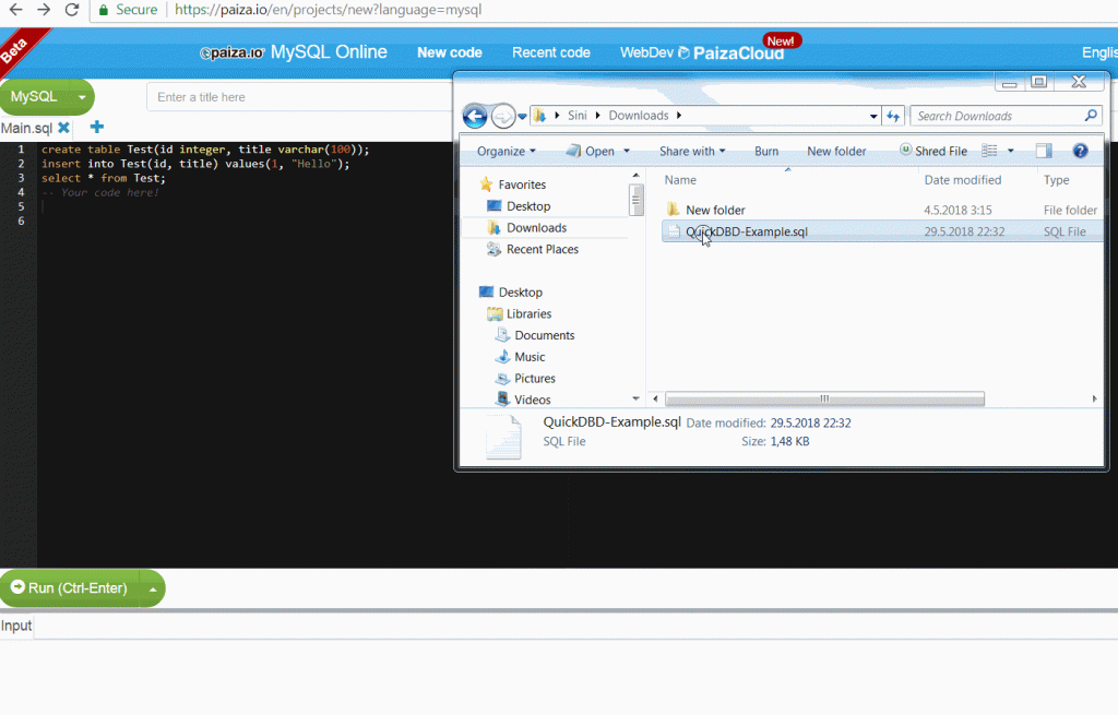 Designing and creating a MySQL database online using QuickDBD ...