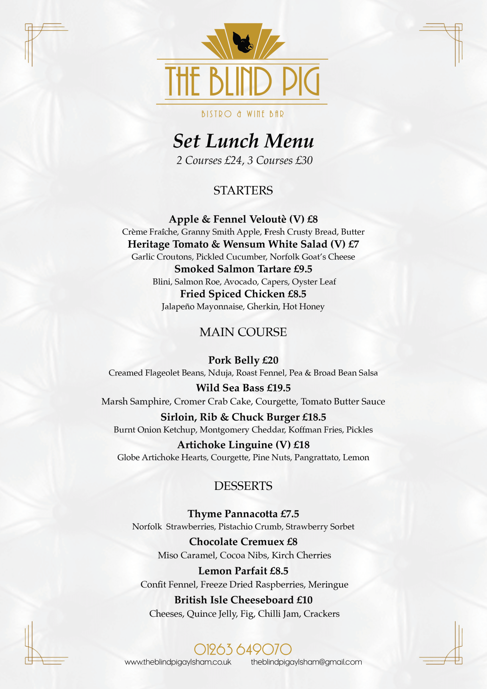 Menu — The Blind Pig