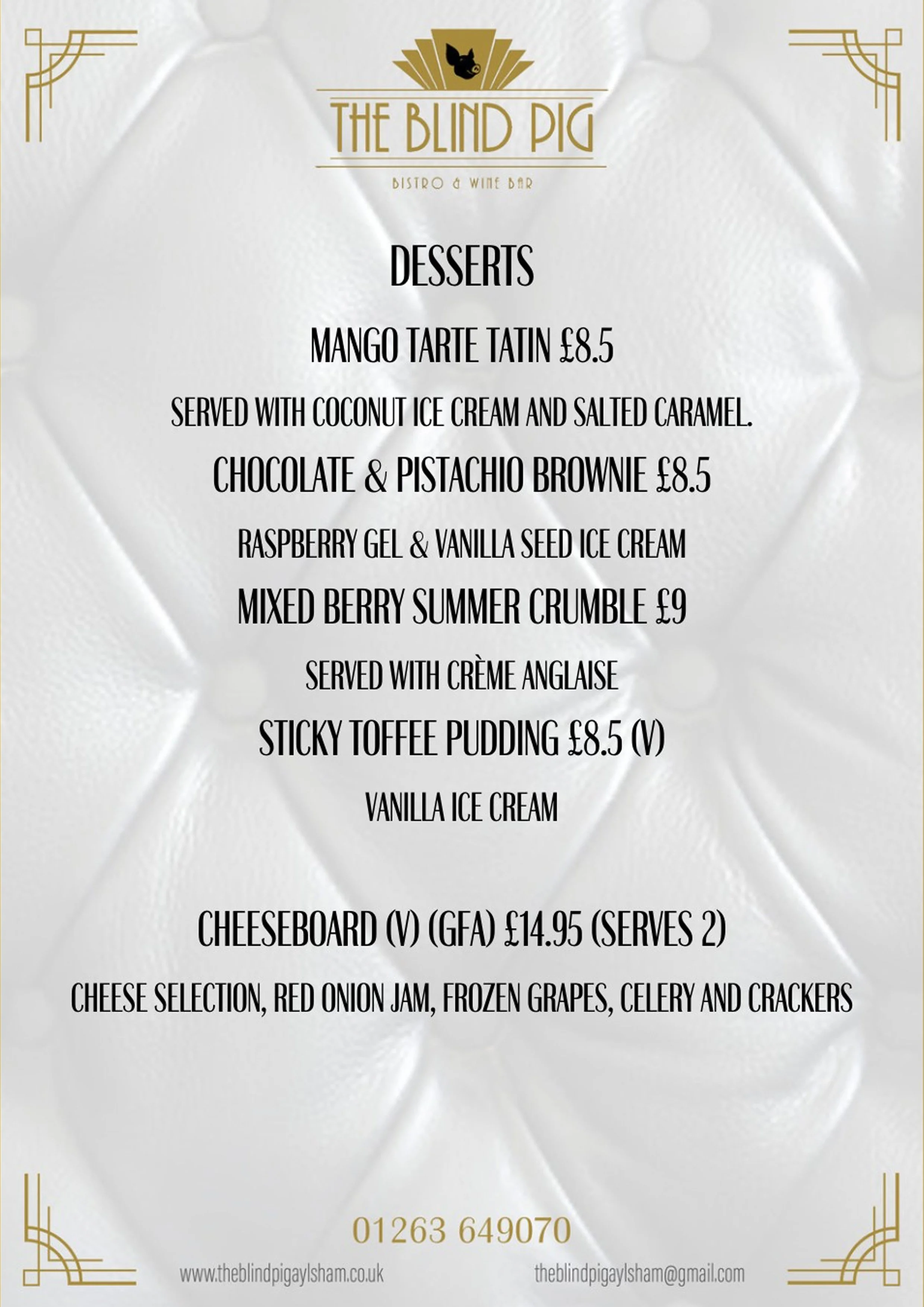 Menu — The Blind Pig