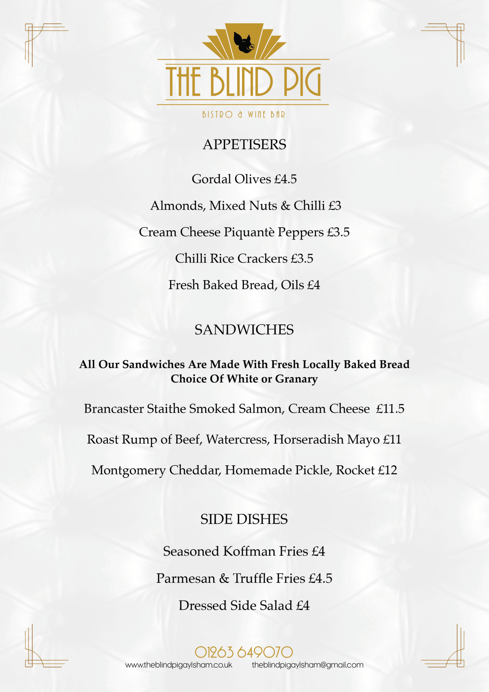 Menu — The Blind Pig