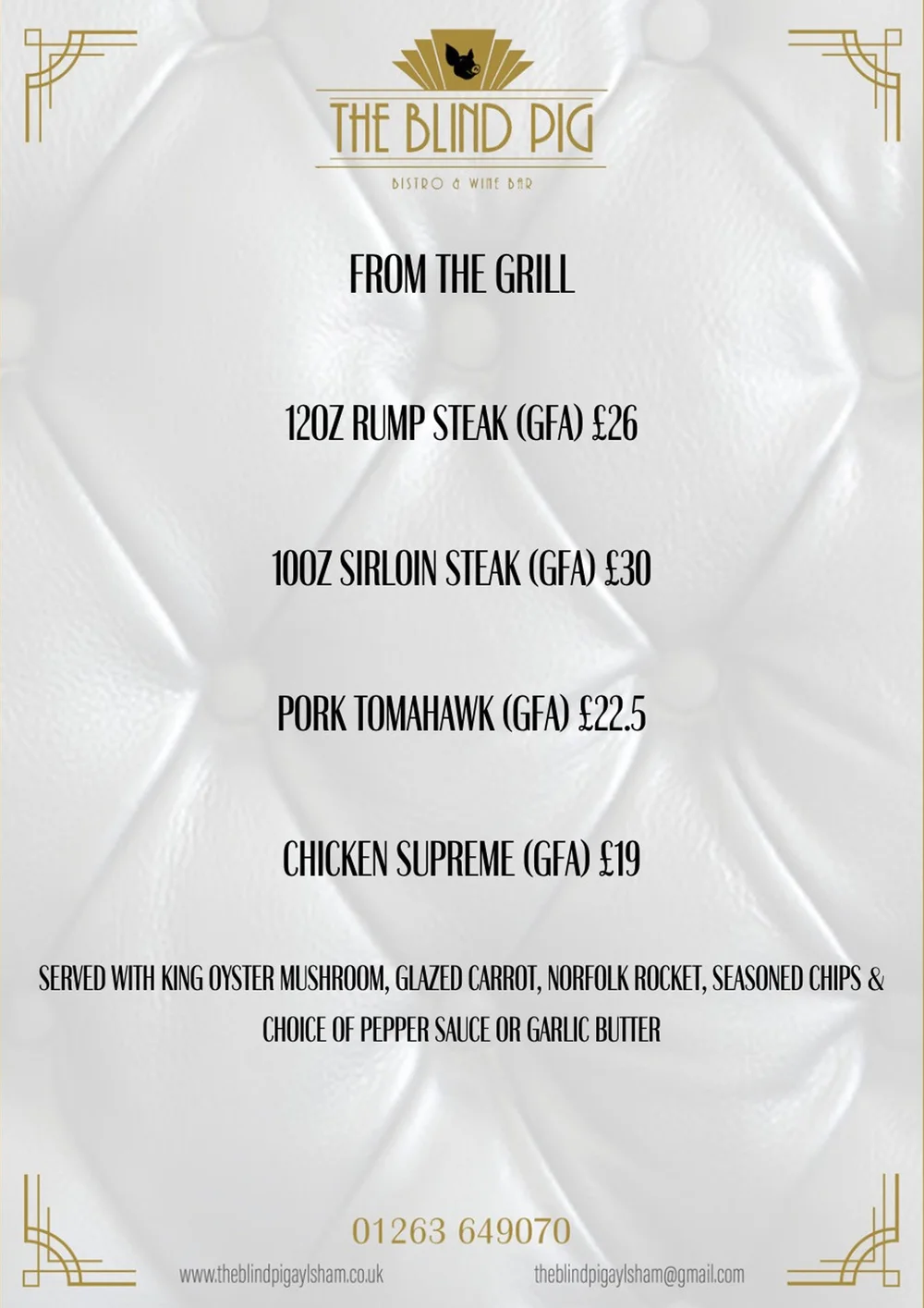 Menu — The Blind Pig