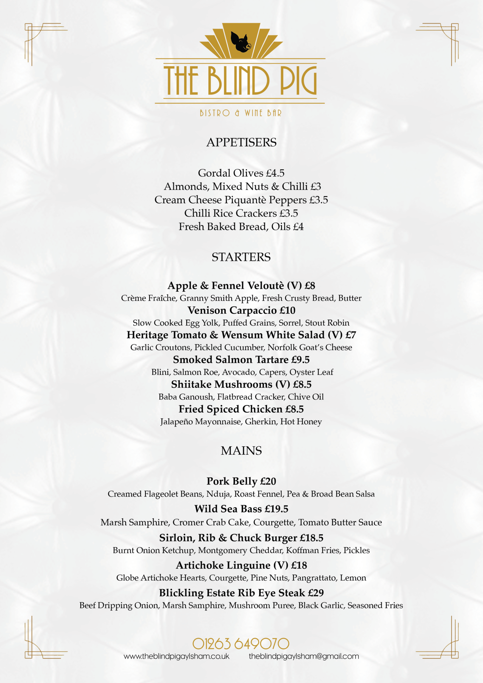 Menu — The Blind Pig