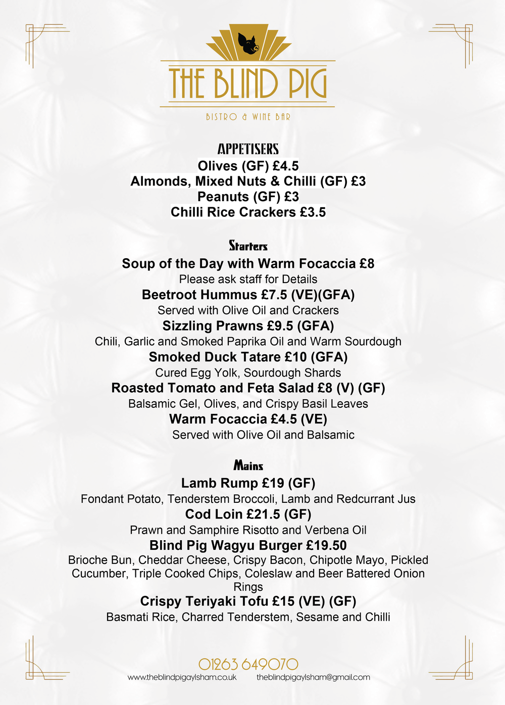 Menu — The Blind Pig