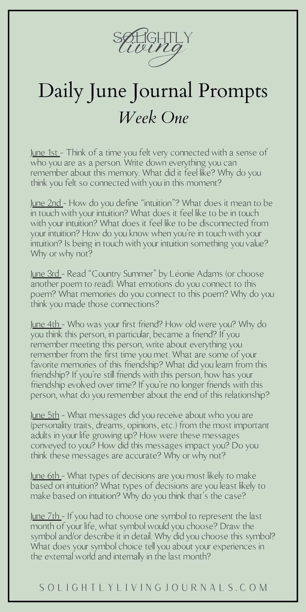 Journal Prompts For June | Daily Journal Prompts