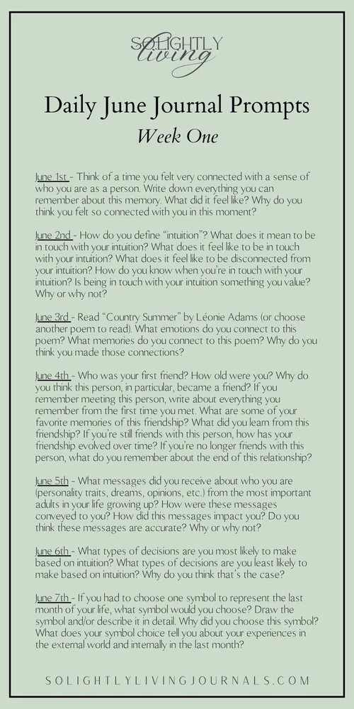 Journal Prompts For June | Daily Journal Prompts