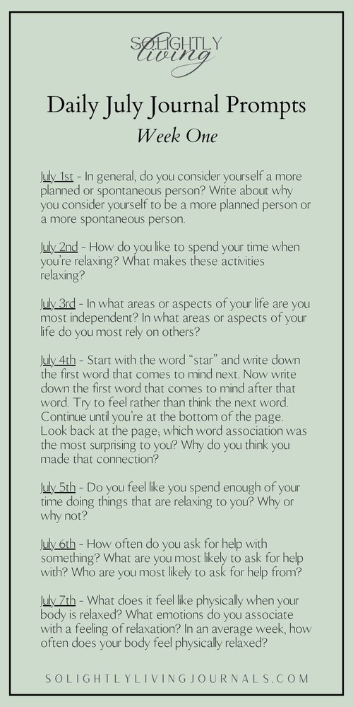 Journal Prompts For July | Daily Journal Prompts