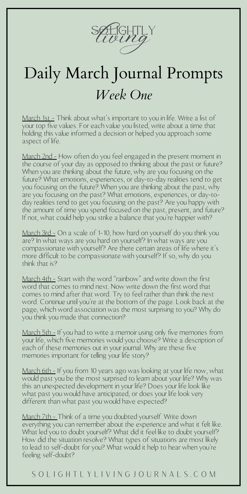 Journal Prompts for March | Daily Journal Prompts