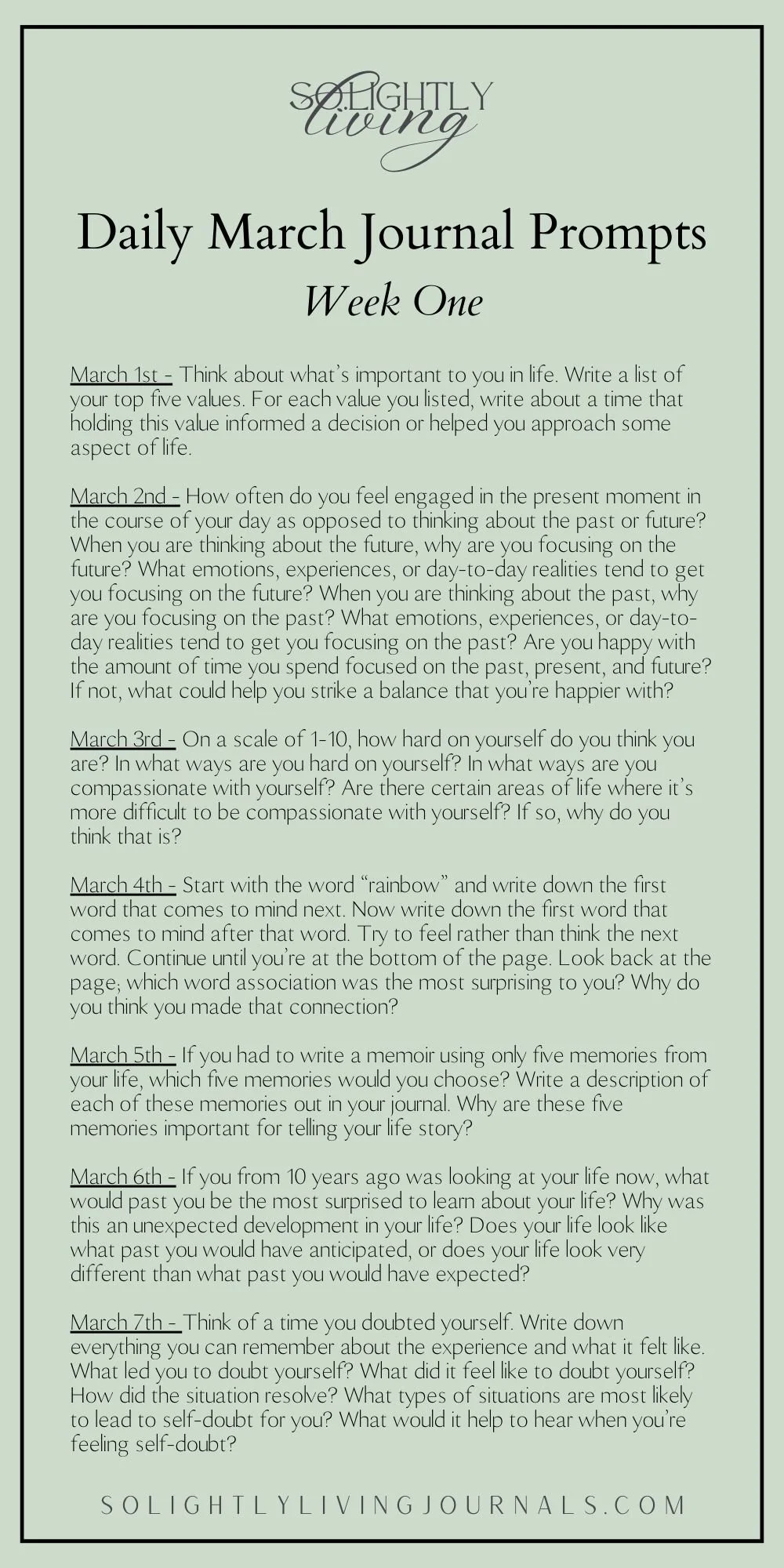 Journal Prompts for March | Daily Journal Prompts